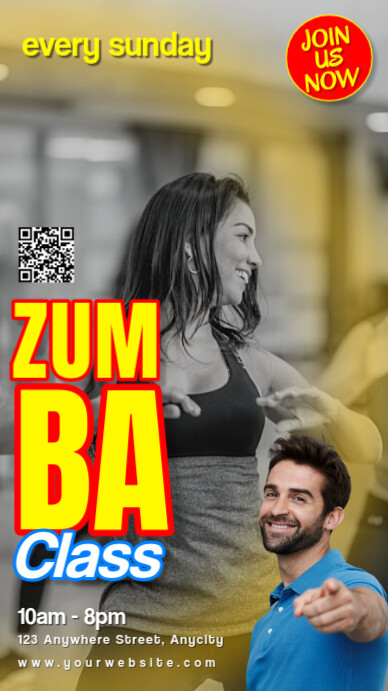 Grey 3d Zumba Classes Tampilan Digital (9:16) Template | PosterMyWall