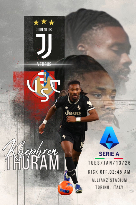 Grey Abstract Serie A 2026 Football Club Match Day Poster Template ...