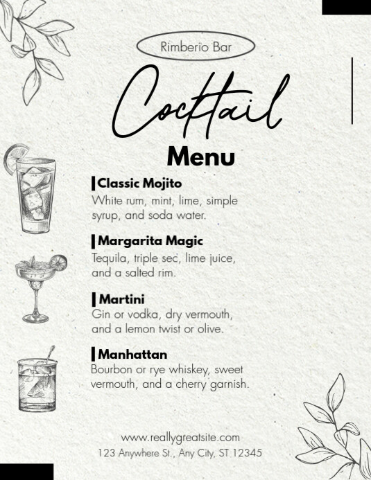 Plantilla de Grey and Black Illustrative Cocktail Menu | PosterMyWall