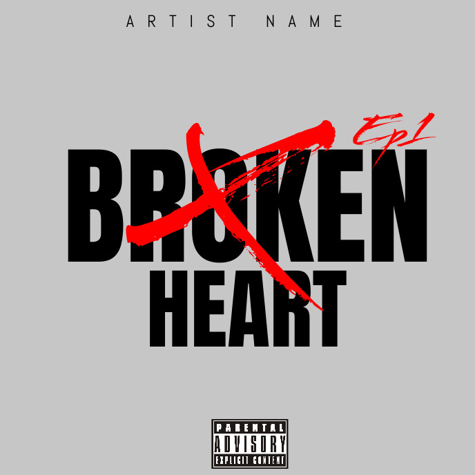 Grey Broken Heart Album Cover Album Cover Template | PosterMyWall
