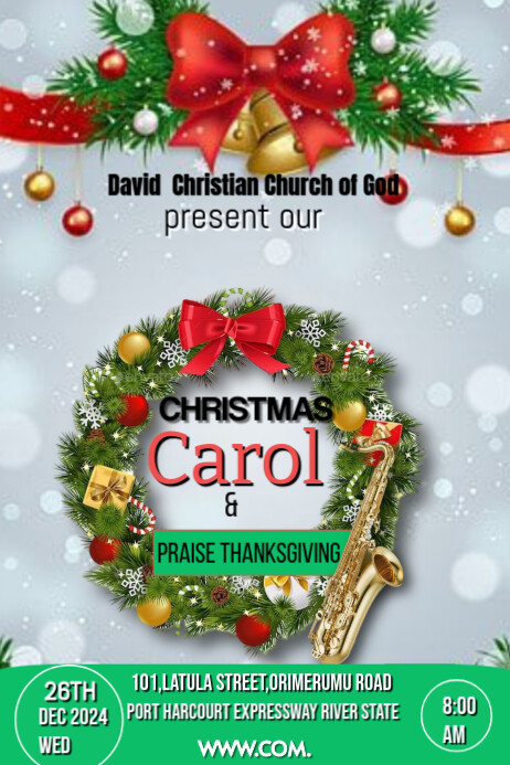 Grey Christmas Carol Service Flyer Poster Template | PosterMyWall