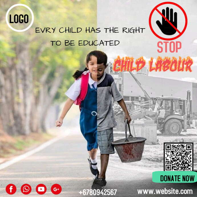 Grey Collage Child Labour Instagram Post Template | PosterMyWall