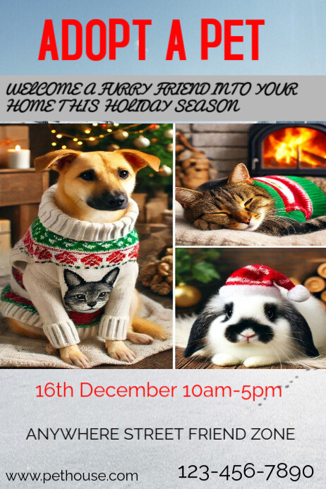 Copy of Grey Collage Cozy Red And Grey Holiday Pet Adoption Poster ...