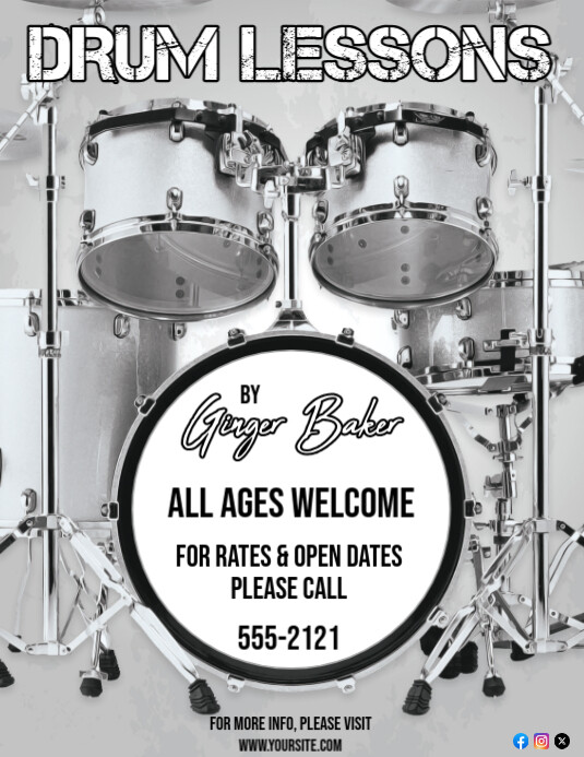 Copy of Grey Drum Lessons Ad Flyer Flyer (us Letter) | PosterMyWall