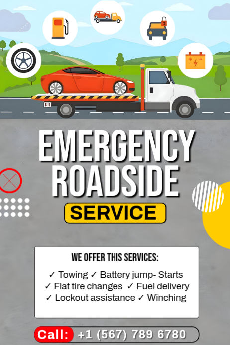 Grey Emergency Roadside Assistance Poster Template | PosterMyWall