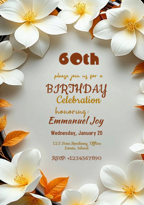 Grey Floral Birthday Celebration Invite A4 Template | PosterMyWall