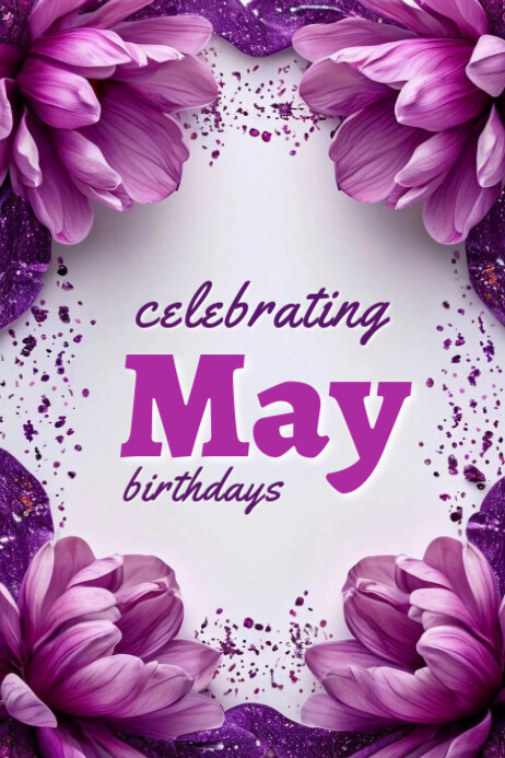Grey Floral Celebrating May Birthdays Banner 4' × 6' Template ...