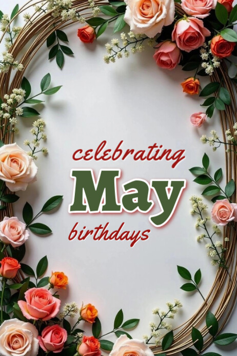Plantilla de Grey Floral Celebrating May Birthdays Banner 4' × 6 ...