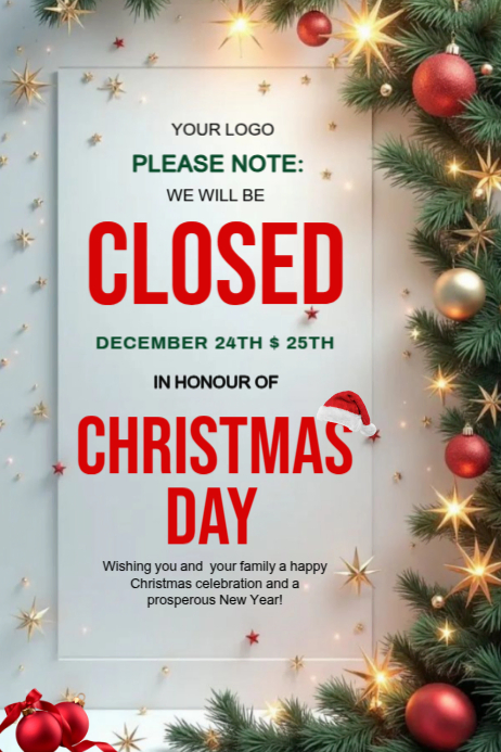 Grey Floral Christmas Day Closed Notice Template Poster | PosterMyWall