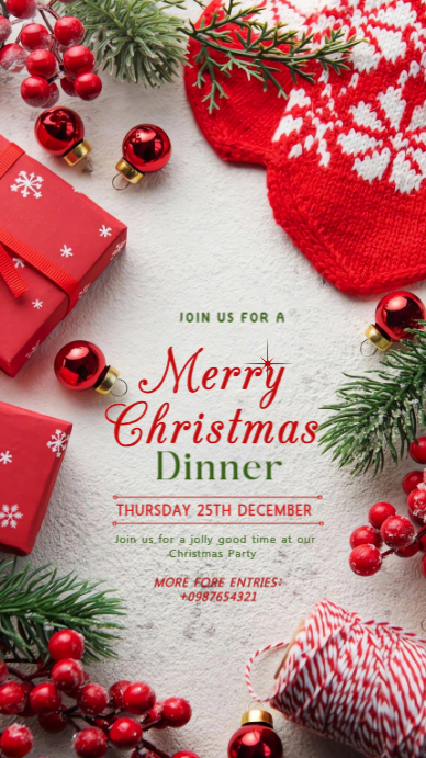 Grey Floral Christmas Dinner Party Invitation Whatsapp Status templaat ...