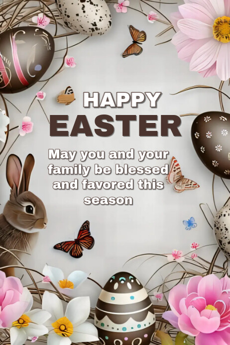 Plantilla de Grey Floral Happy Easter Poster | PosterMyWall