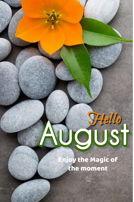 Grey Floral Hello August Banner 4' × 6' Templat | PosterMyWall