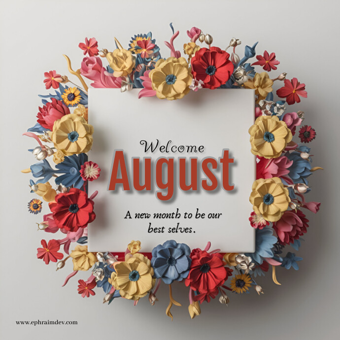 Grey Floral Hello August Logo Template | PosterMyWall