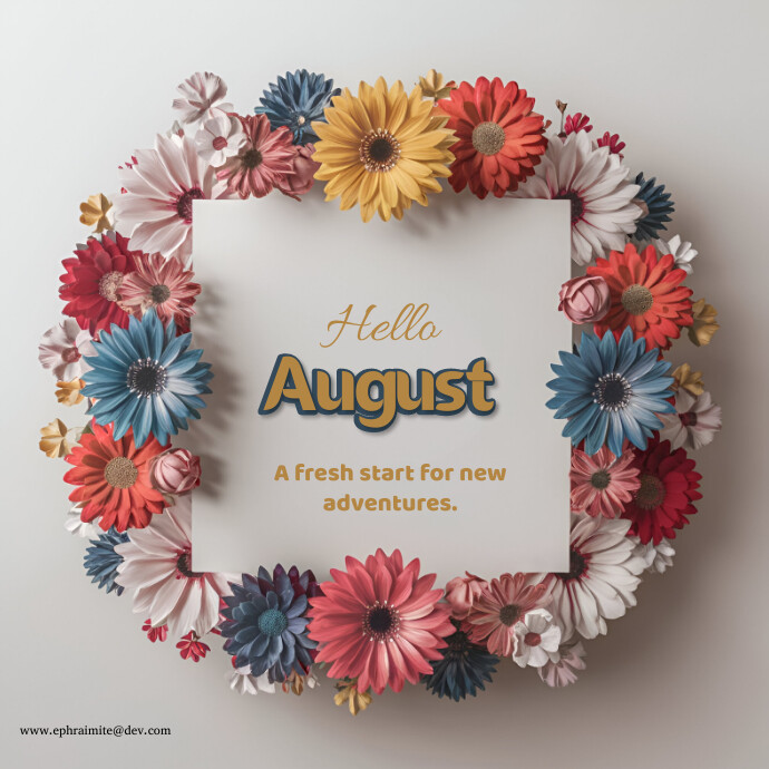 Szablon Grey Floral Hello August Logo | PosterMyWall