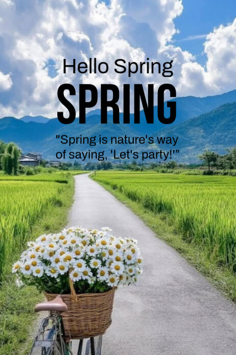 Grey Floral Hello Spring Poster Template | PosterMyWall