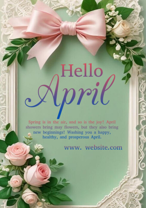 Grey Floral Hellow Aprail A4 Template | PosterMyWall