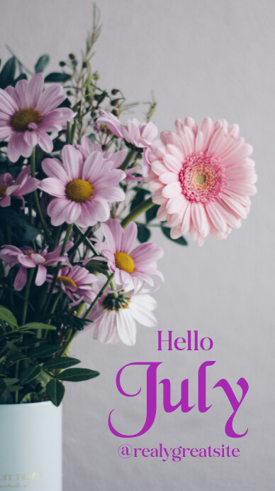 Plantilla de Grey Floral Pink Aesthetic Floral Hello July | PosterMyWall