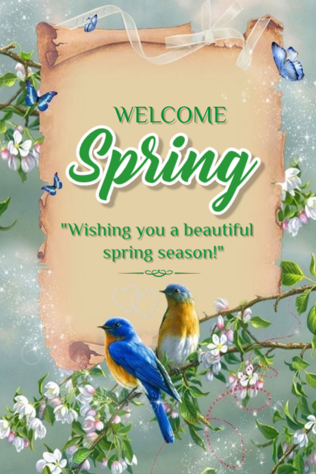Grey Floral Spring Season Greeting Poster Template | PosterMyWall