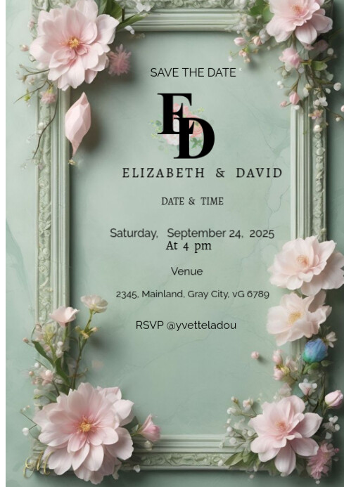 Grey Floral Wedding invitation A4 Template | PosterMyWall
