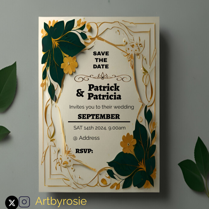 Grey Floral Wedding Invitation Instagram Pos Template | PosterMyWall