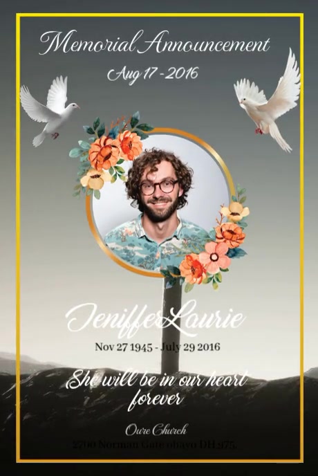 Grey Futuristic Funeral Program Template Pinterest Graphic | PosterMyWall