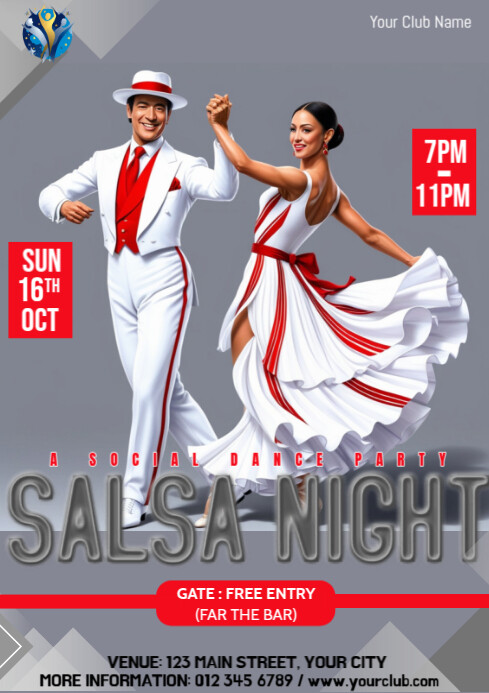 Plantilla de Grey Futuristic Sunday Salsa Night Flyer Design A4 ...