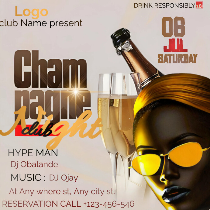 Grey Gradient Champagne Night Club Square (1: Template | PosterMyWall
