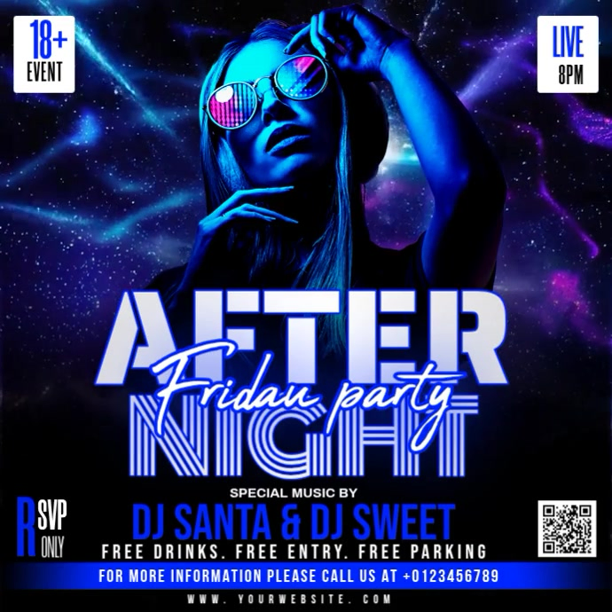 Grey Gradient Friday Night Club Party Square (1:1) Template | PosterMyWall