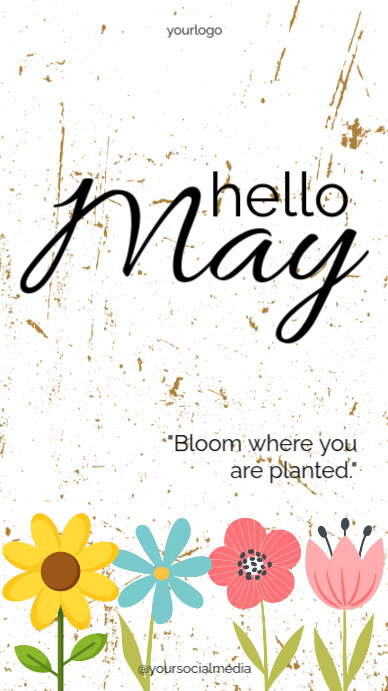 Grey Green Aesthetic Photo Floral Hello May Instagram Story Template ...