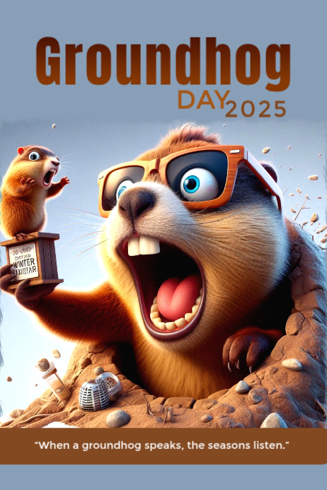 Grey Groundhog Day Celebration Poster Template | PosterMyWall