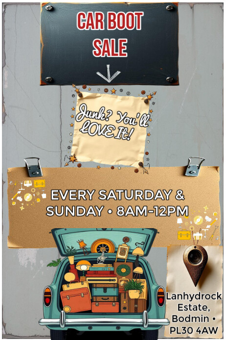 Copy of Grey Grunge Editable Vintage Car Boot Sale Flyer Template With ...