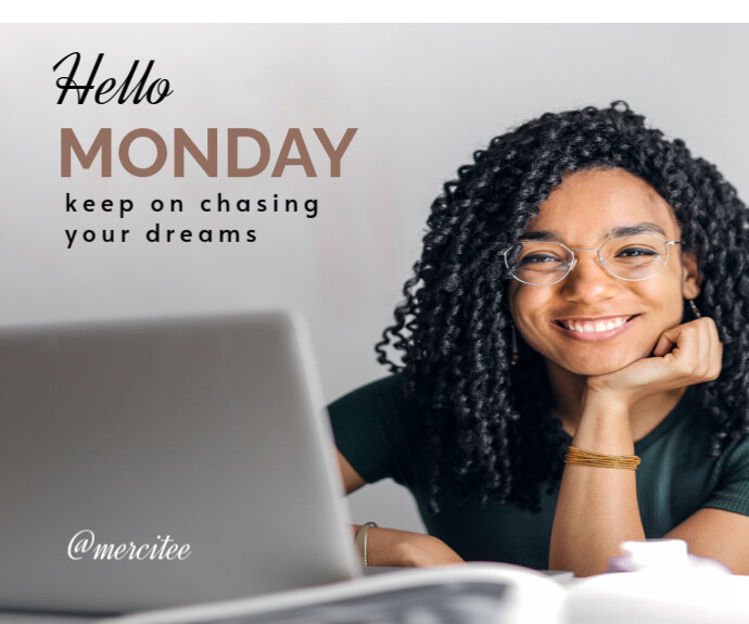 Grey Hello Monday Medium Rectangle Template | PosterMyWall