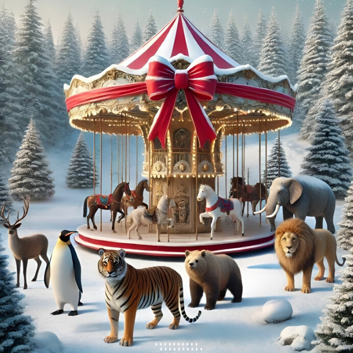 Grey Illustrative Animal In Snow Instagram Post Template | PosterMyWall