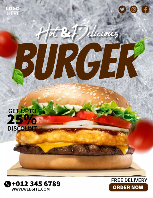 Grey Illustrative Burger Menu Flyer (us Lett Template | PosterMyWall