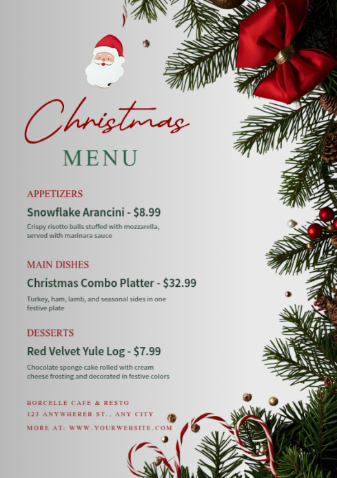 Grey Illustrative Christmas Menu For Restaurant Ad Flyer Design A4 ...