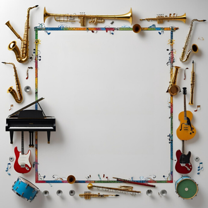 Grey Illustrative Drum Set Instrumental Frame Instagram Post Template ...