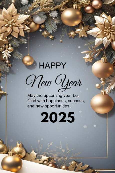 Grey Illustrative Happy New Year Poster Template | PosterMyWall