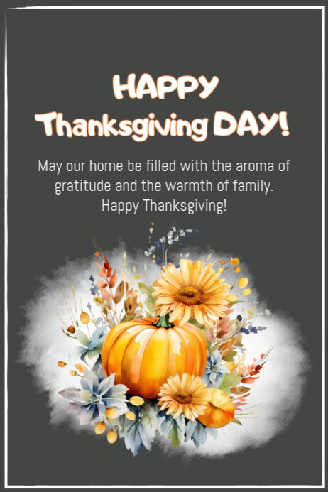 Copy of Grey Illustrative Happy Thanksgiving Day Template | PosterMyWall