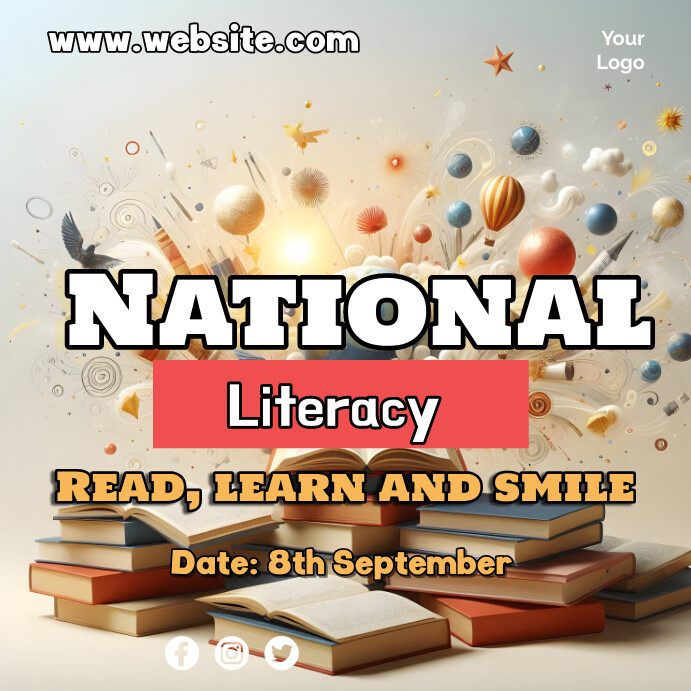 Grey Illustrative National Literacy Day Inst Template | PosterMyWall
