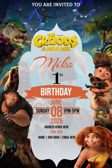 Grey Illustrative The Croods Poster Template | PosterMyWall