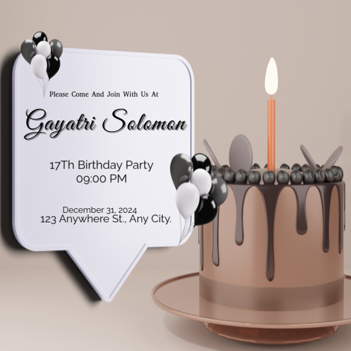 Grey Illustrative White And Black 3d Birthday Invitation Instagram Post ...