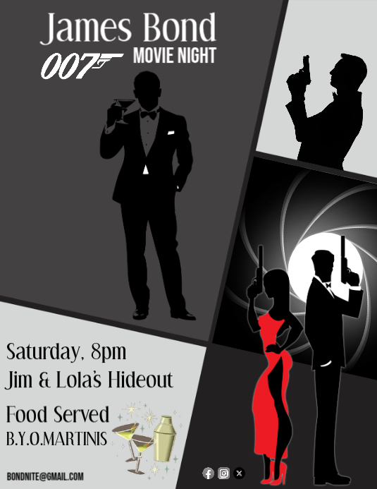 grey James Bond Movie Night Invitation Flyer (us Letter) Template ...