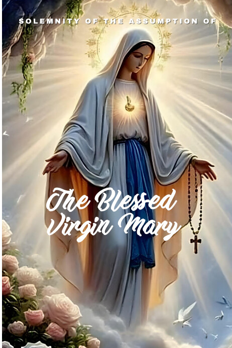 Grey Joyful Assumption Of Holy Mary Poster Template | PosterMyWall