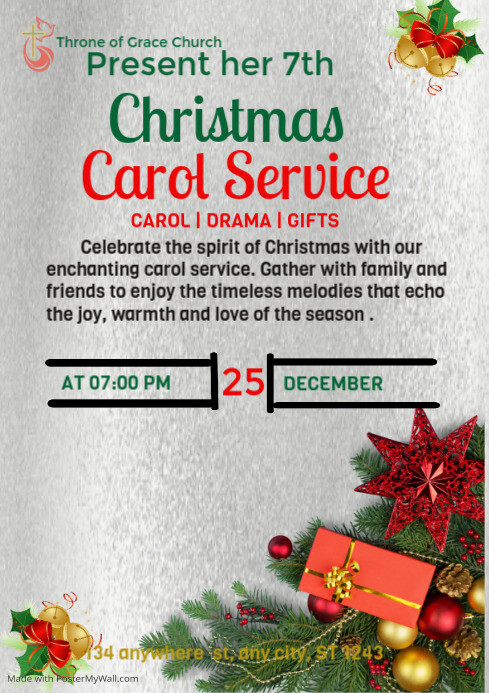 Grey Joyful Christmas Carol A4 Template | PosterMyWall