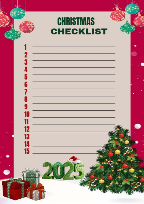 Grey Joyful Christmas Checklist Flyer Design Template A4 | PosterMyWall