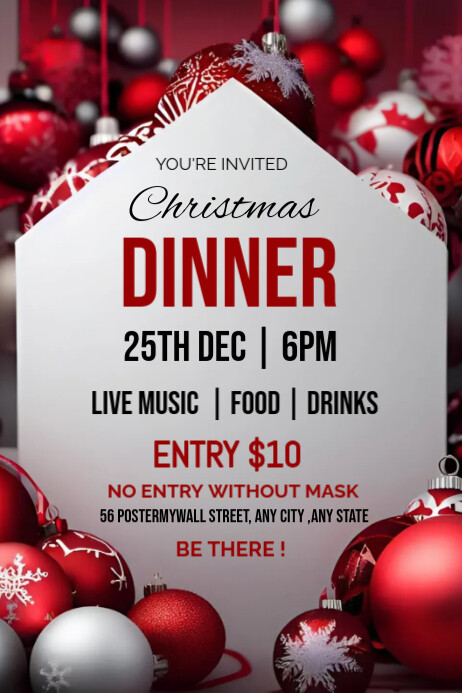 Grey Joyful Christmas Dinner Poster Template | PosterMyWall