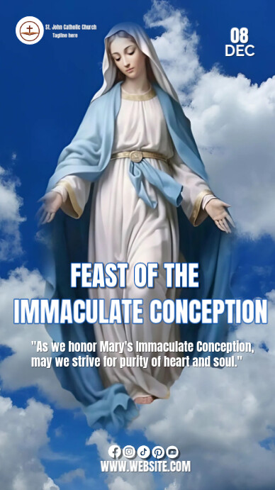 Grey Joyful Feast Of Immaculate Conception Instagram Story Template ...