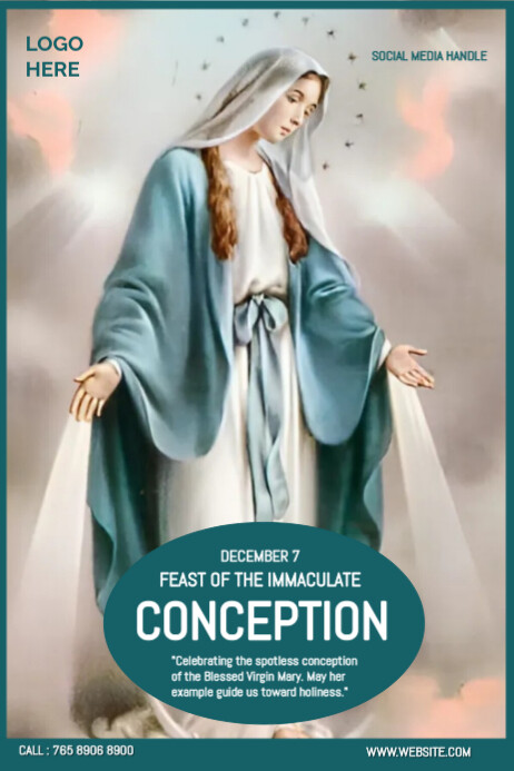Grey Joyful Feast Of The Immaculate Conception Poster Template ...