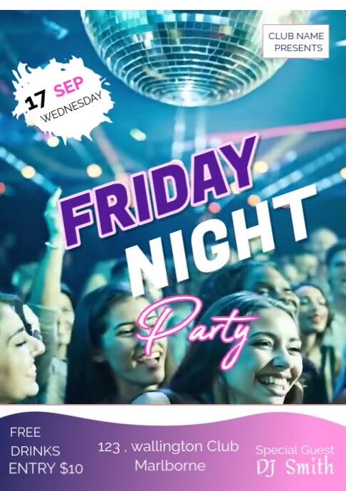 Grey Joyful Friday Night Party A4 Template | PosterMyWall