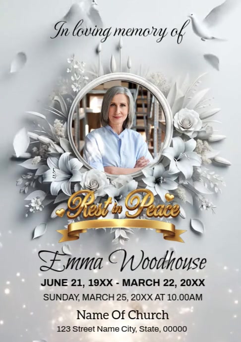 Grey Joyful Funeral Invitation A4 Template | PosterMyWall